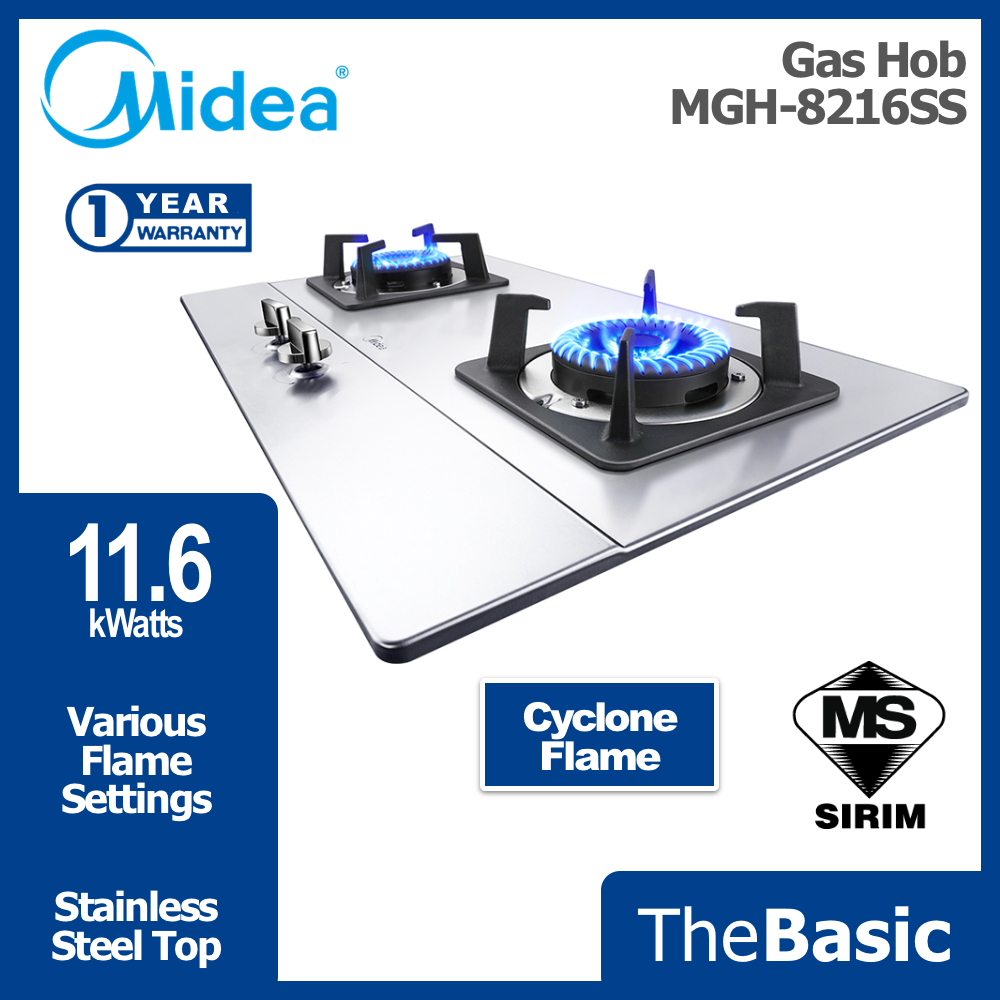 MIDEA 5.8kW x2 High Power Stainless Steel Built-in Gas Hob ( MGH-8216SS ...