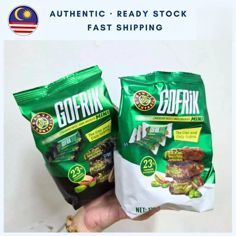 Kahve GOFRIK Pistachio Paste Mini Wafer with Milk Choco/ Dark Chocolate ...