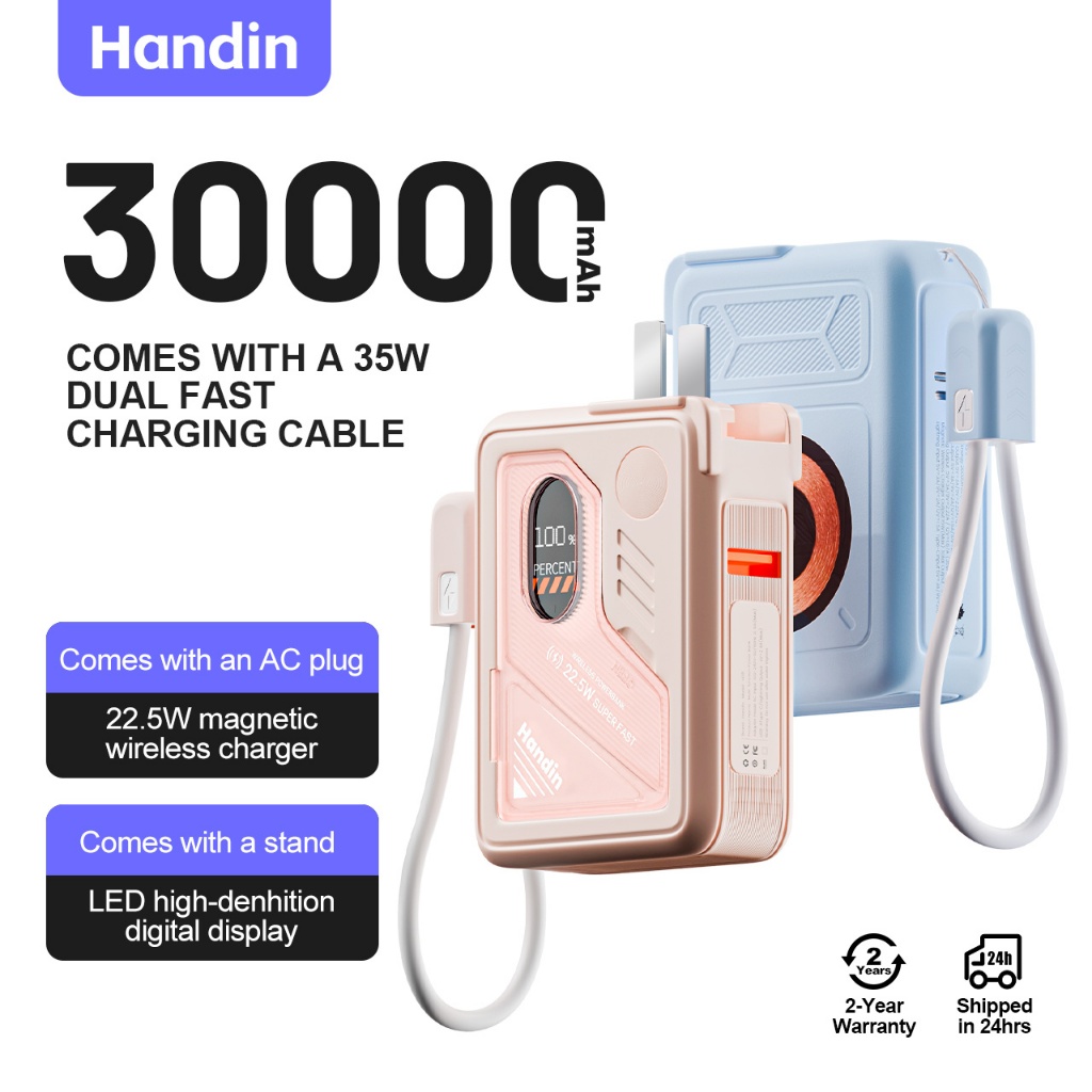 Handin 30000 mAh Magnetic Powerbank Fast Charging PD 35W DUAL Built ...