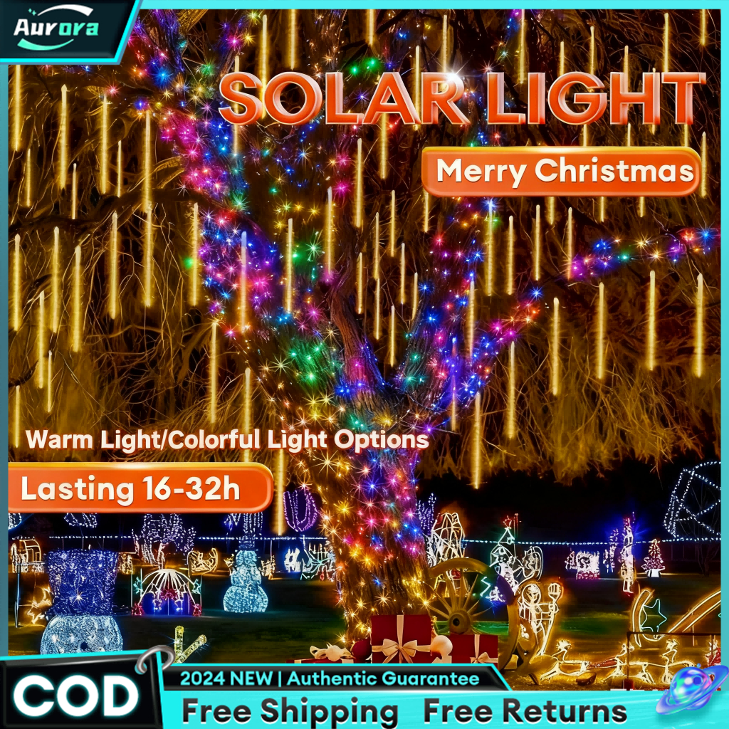Solar-powered Meteor Shower LED Lights Tree-hanging Colorful Flashing ...