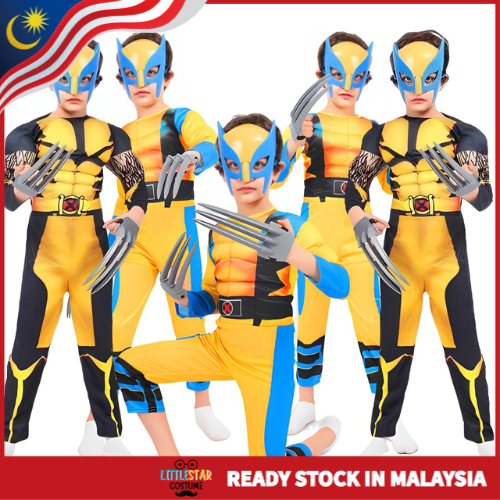 Kid’s Wolverine Muscle Costume – Superhero Jumpsuit with Mask for ...