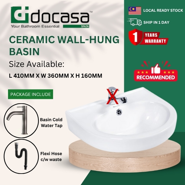 DOCASA B306 410mm Ceramic White Wall Hung Basin Basin Sinki Tandas ...