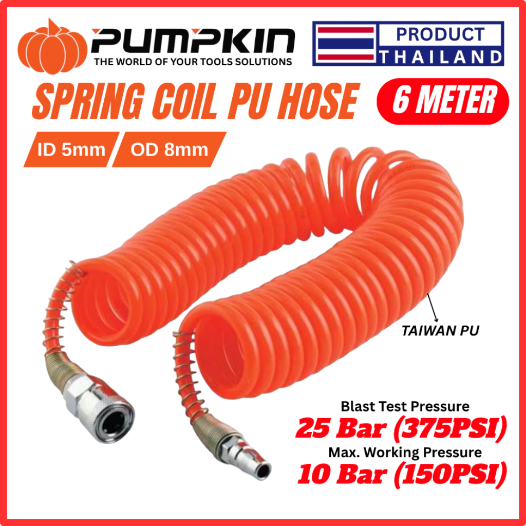 PUMPKIN 6 METER HEAVY DUTY PU Air Hose Spiral Recoil Flexible Air Pipe ...