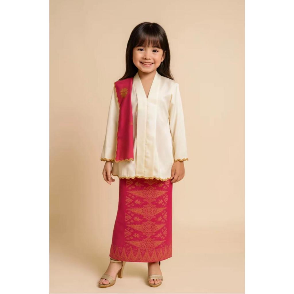 Baju Kebaya Alina Budak satin dan songket kain (Free+Selendang budak ...