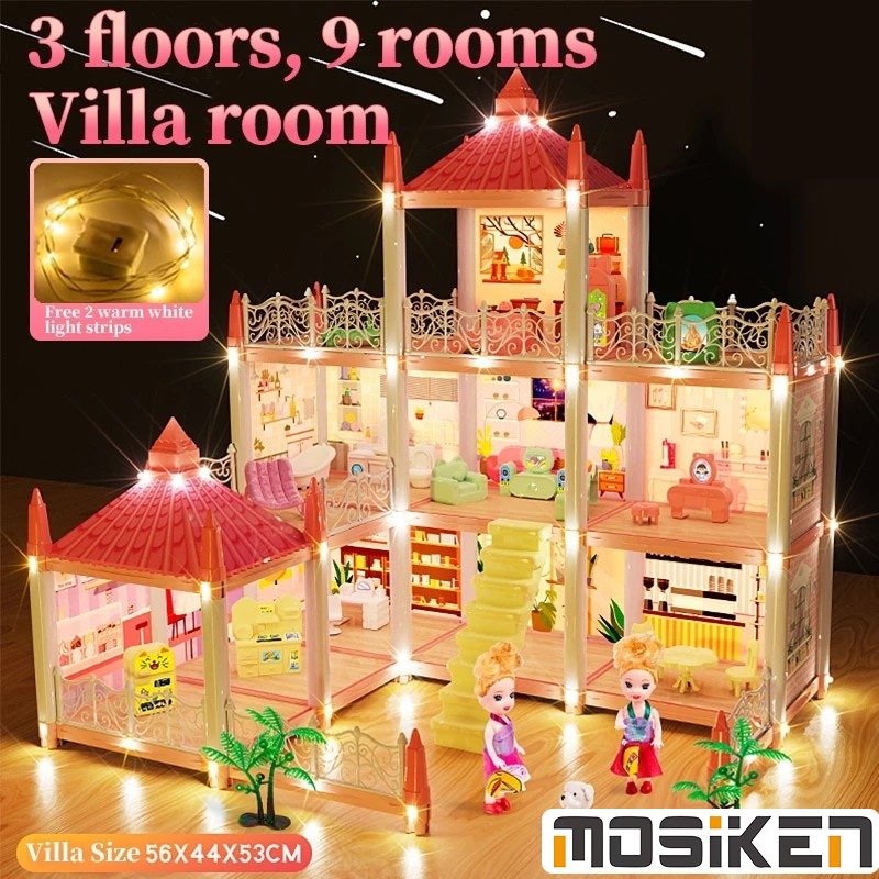 Villa Toys Girls Pretend Play Set Big DIY Doll House Princess Villa ...