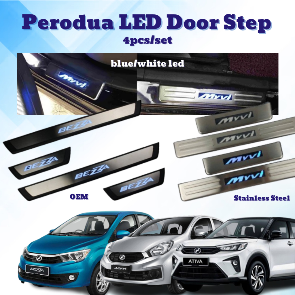 🔥CLEAR STOK🔥PERODUA Car Door Side Step LED Sill Plate Blue/White Light ...