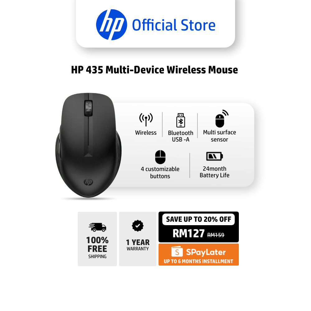 HP 435 Multi-Device Wireless Mouse / 2.4 GHz Wireless - USB Dongle / Up ...
