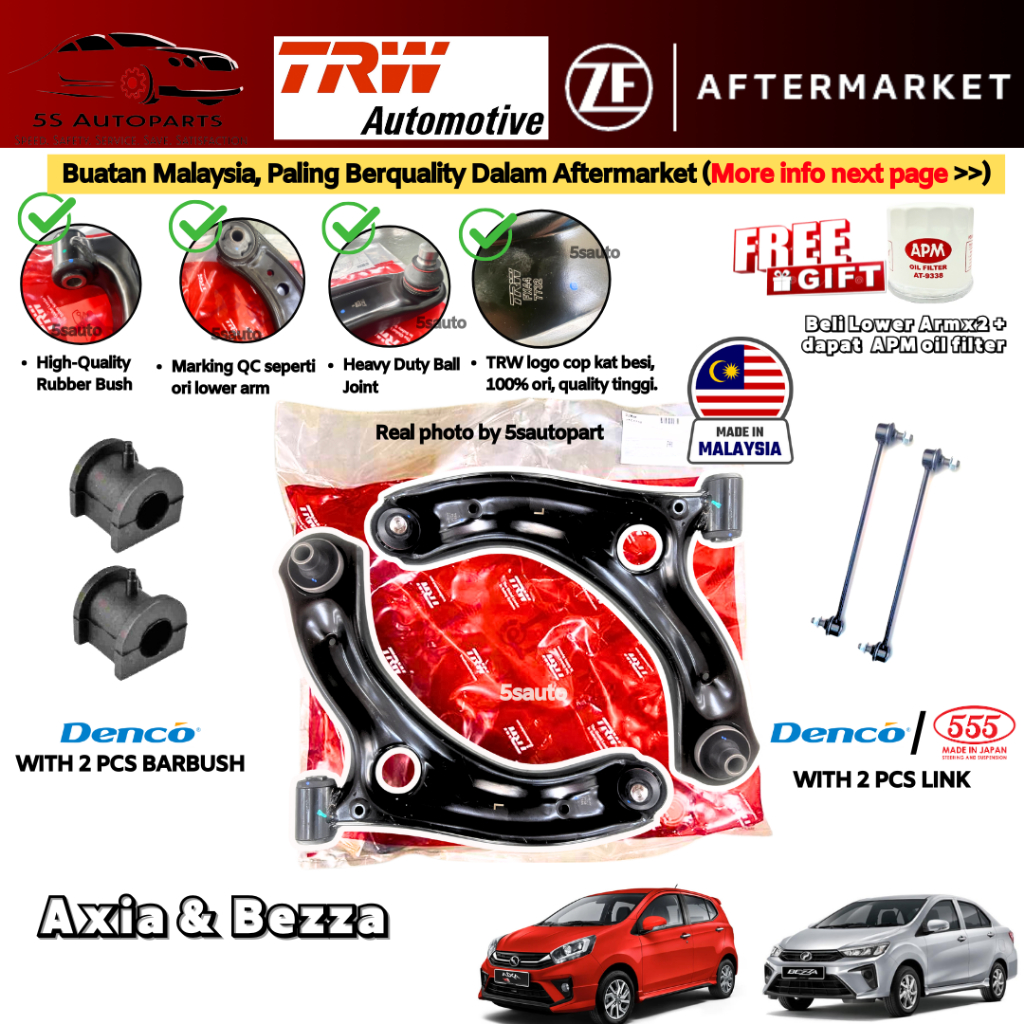 TRW Perodua Axia & Bezza Heavy Duty Lower Arm (MADE IN MY) With Denco ...