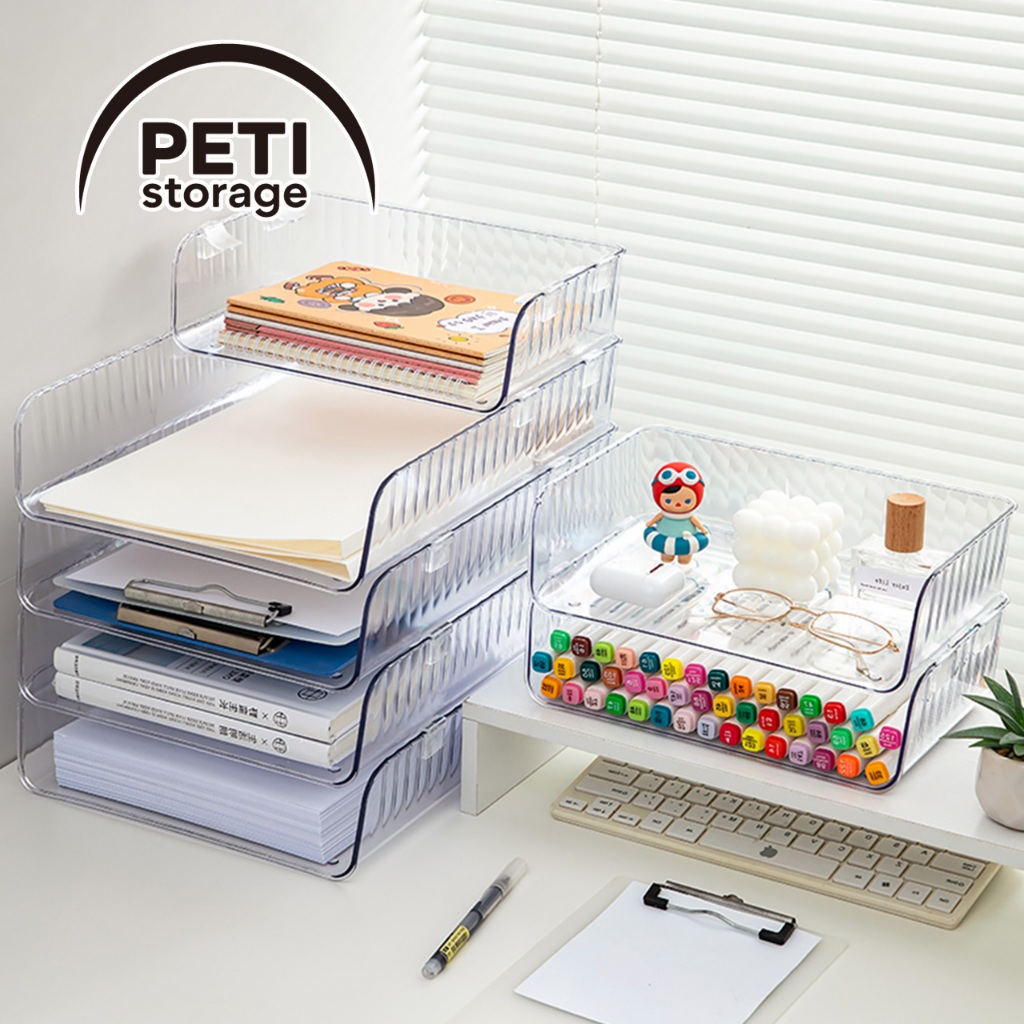 PETI Clear Plastic File Tray Organizer - Stackable Desk Document ...
