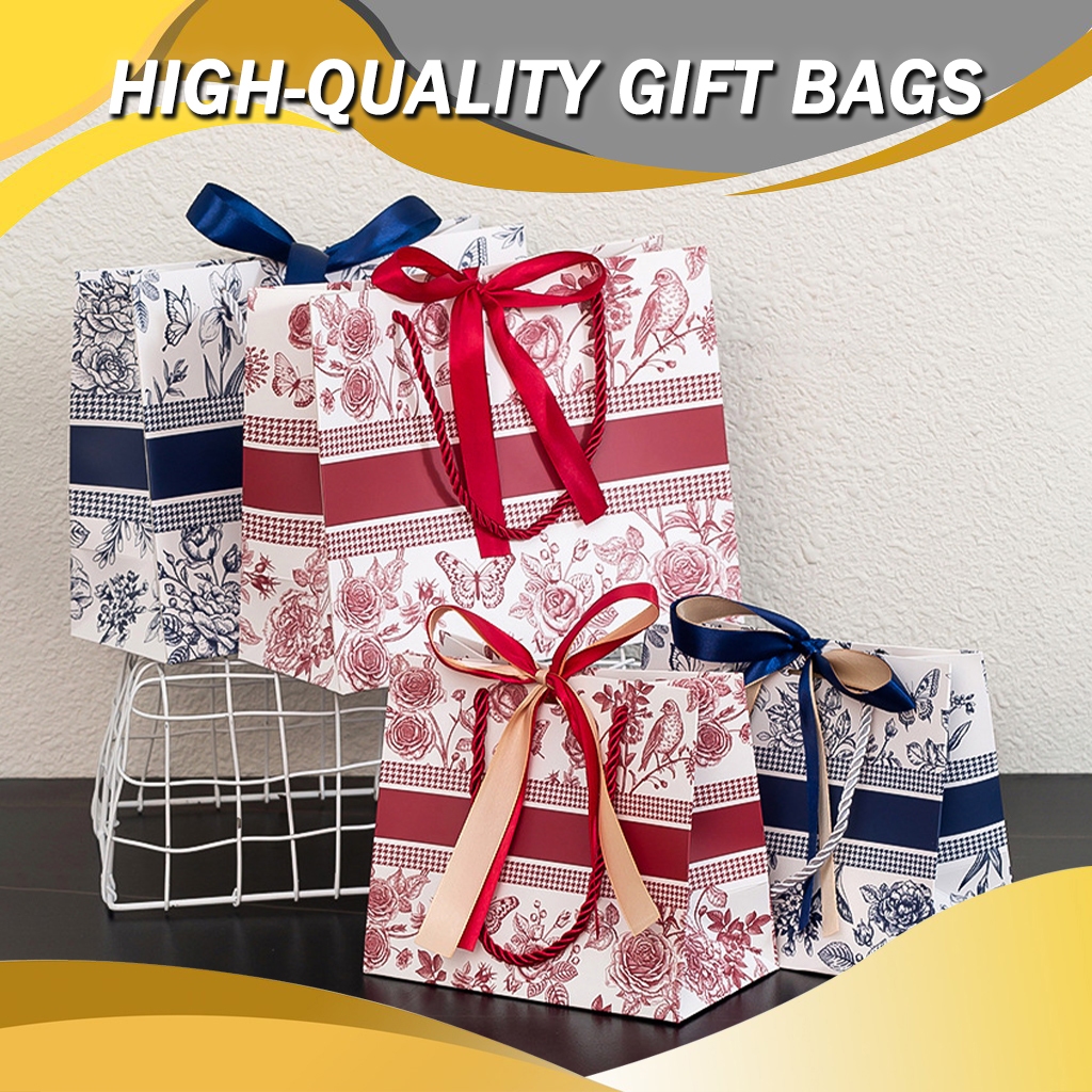 Floral Paper Gift Bags Flowers Party Bags with Handles Chinoiserie ...