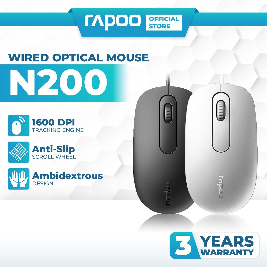 Rapoo Wired Optical Mouse - Black N200 | Shopee Malaysia