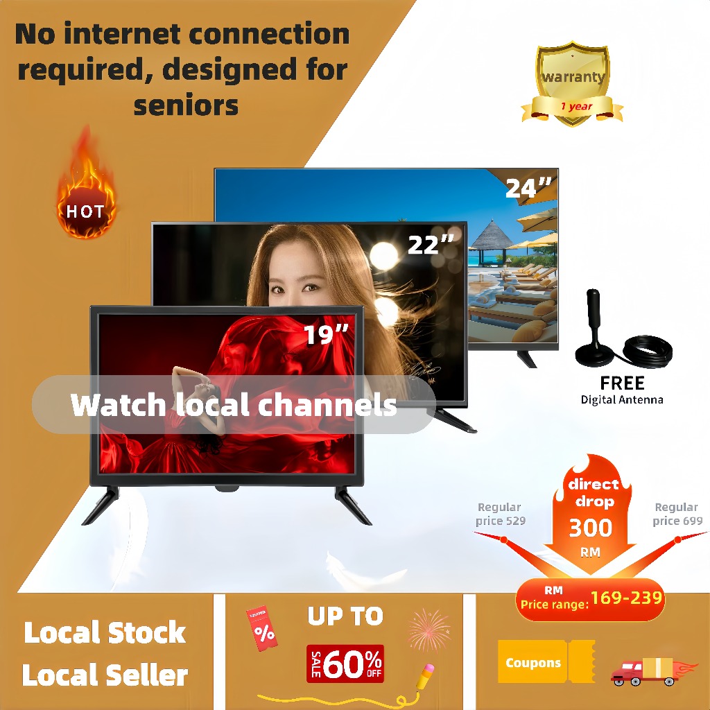 19" 22" 24" digital TV | Designed for seniors | Free antenna for ...