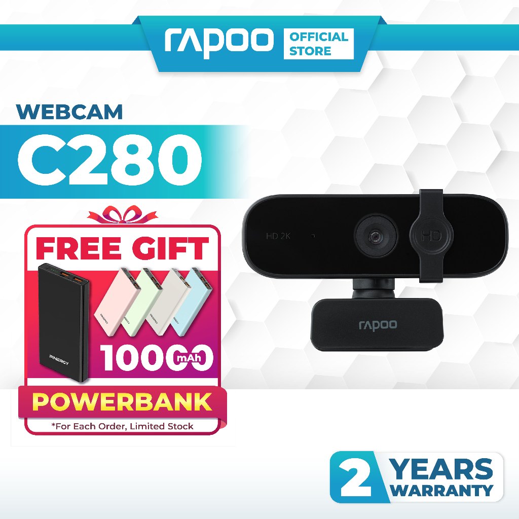 Rapoo C280 2K Full HD Auto Focus Webcam With Built In Mic Rotate Freely ...