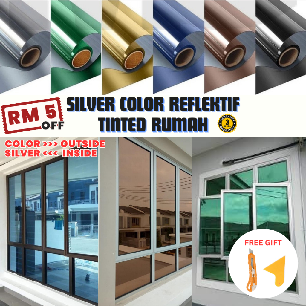 Tinted Rumah Silver Relektif Privaci Window Film One Way Mirror ...