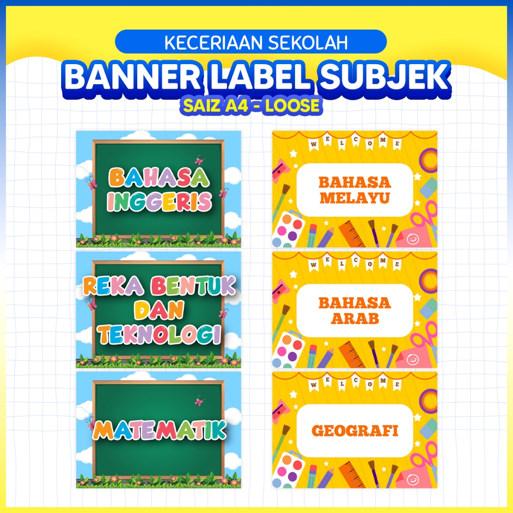 BANNER LABEL NAMA SUBJEK / MATAPELAJARAN - SAIZ A4 (Bahasa Melayu, Arab ...