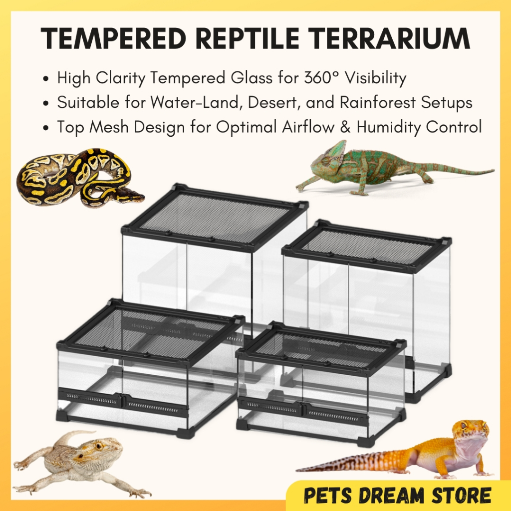 10 Sizes Reptile Glass Terrarium Tempered Glass Reptile Dual Door ...
