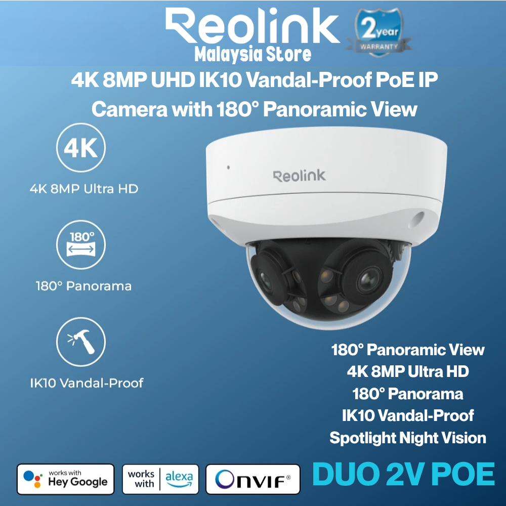 Reolink Duo 2V PoE 4K 8MP UHD IK10 Vandal-Proof PoE IP Camera with 180 ...