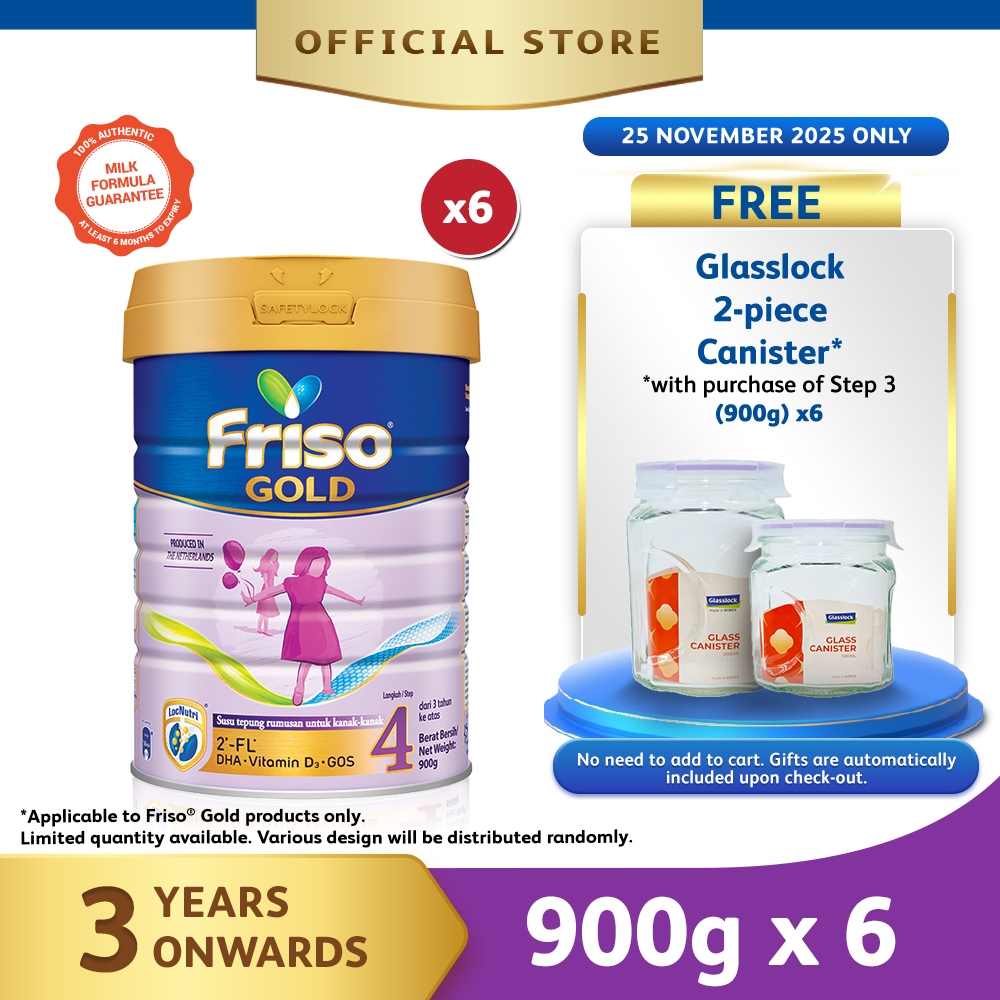 [25.11] Friso Gold Step 4 Milk Formula - 900g x 6 [FREE Glasslock 2 ...