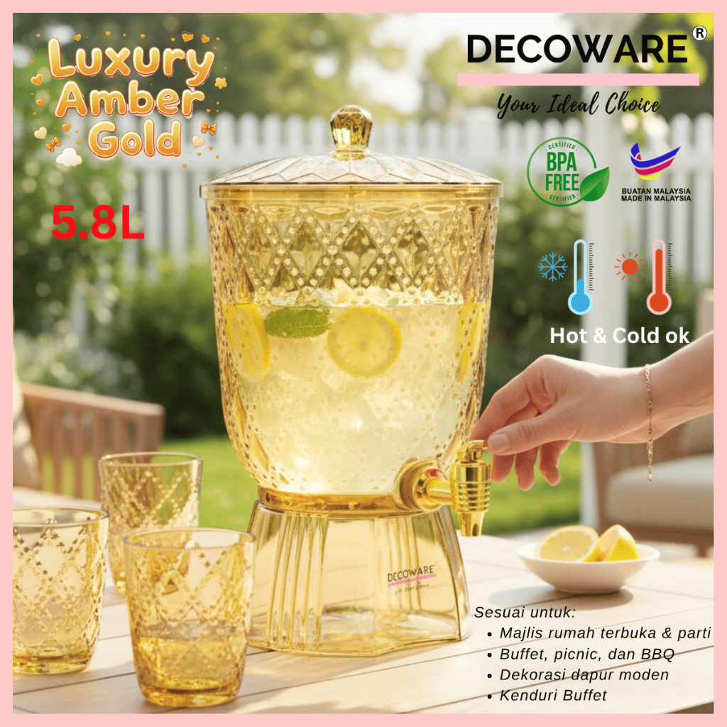 ECOWARE 5.8L Luxury Amber Gold Water Dispenser with 4 Cups/ Diamond ...