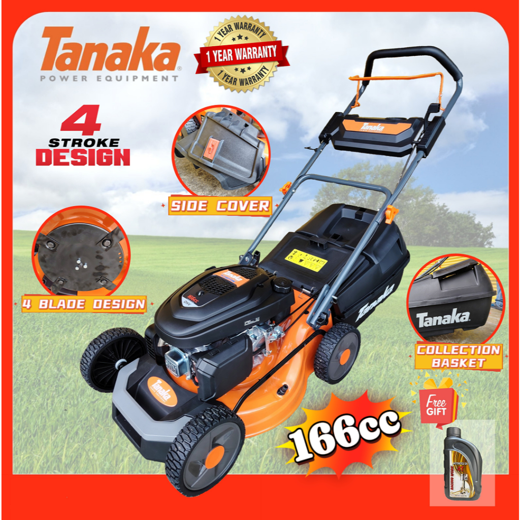 TANAKA TLM-166CC-18D 166cc 18'' 4-Stroke Gasoline Portable Lawn Mower ...