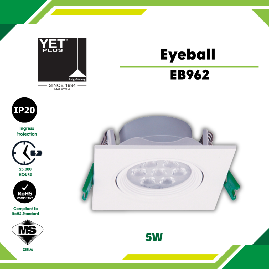 YETPlus EB962 Recessed Eyeball Square SMD LED Ceiling Spot Light - Warm ...