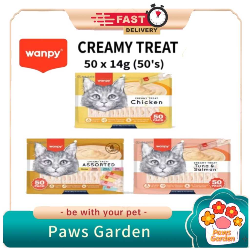 Wanpy Creamy Cat Treats Assorted ( 25 Pcs /50 Pcs )14g Tuna & Shrimp ...