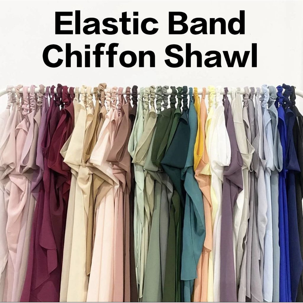 Selendang Chiffon Berkaret Elastik - 1.8m x 0.7m - Bell, Scarf | Shopee ...