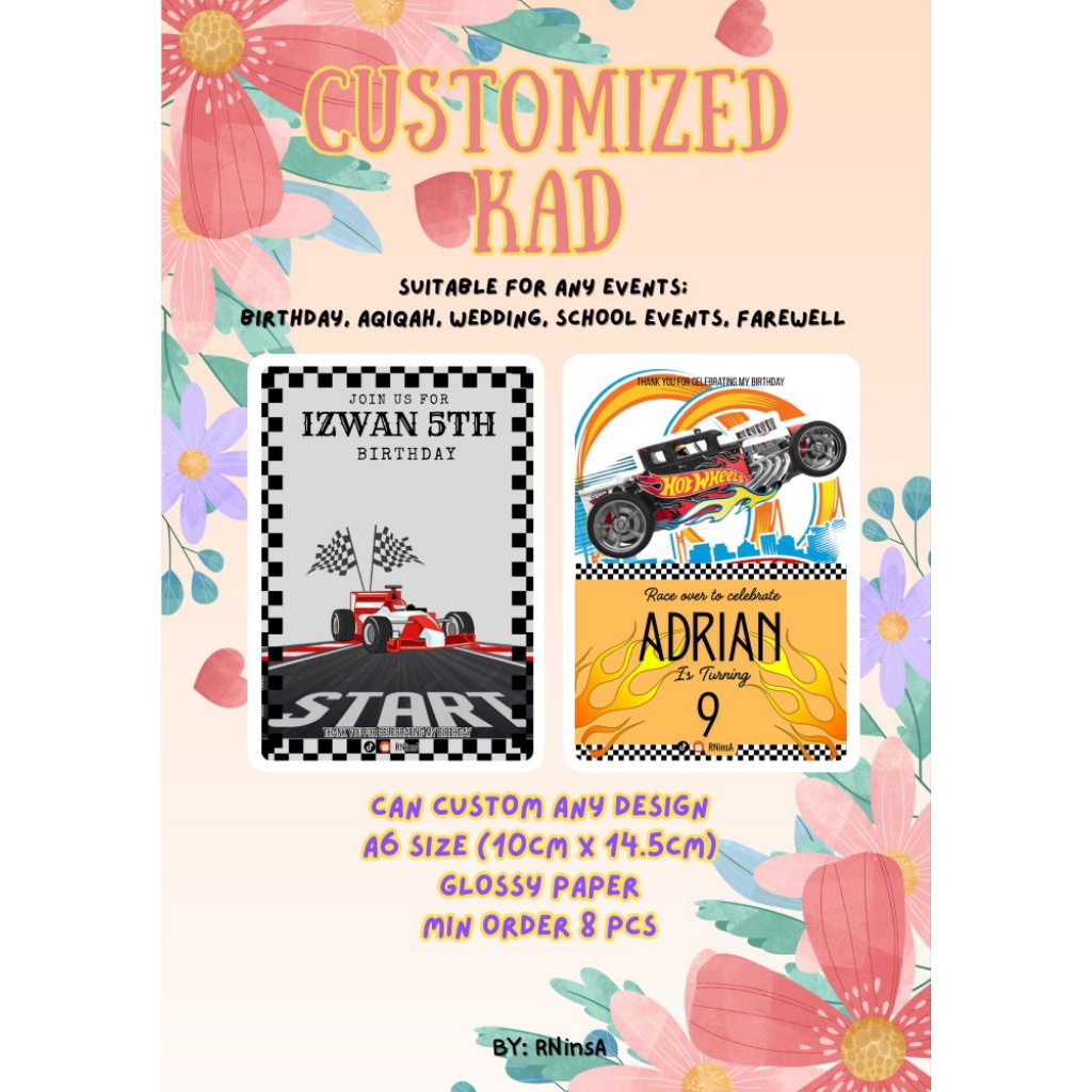 Goodies Gift Card Tema Racing Car *Goodies*Birthday*Wedding*Farewell ...