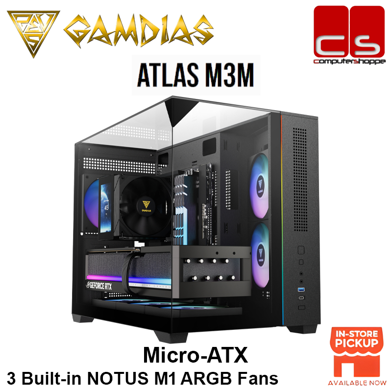 GAMDIAS ATLAS M3M Pre-Installed 3 ARGB Fans (2 x Reverse Intake Fans)PC ...