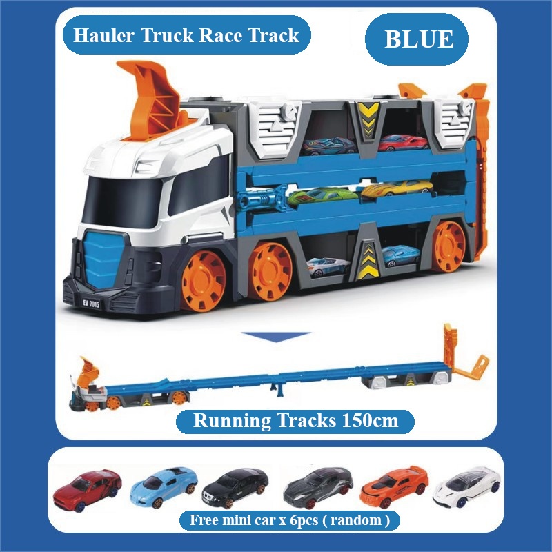 Big Mega Hauler Truck Portable Race Track Tow Toy Trucks Trailer ...