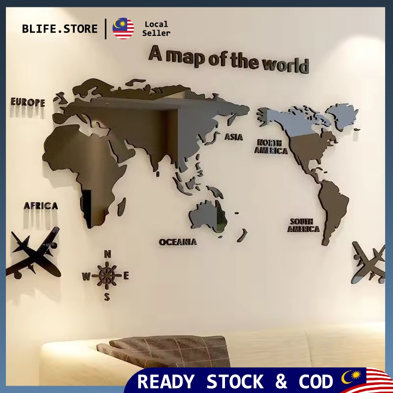 Wall World Map Wall Sticker Acrylic 3D Solid Crystal World Map Living ...