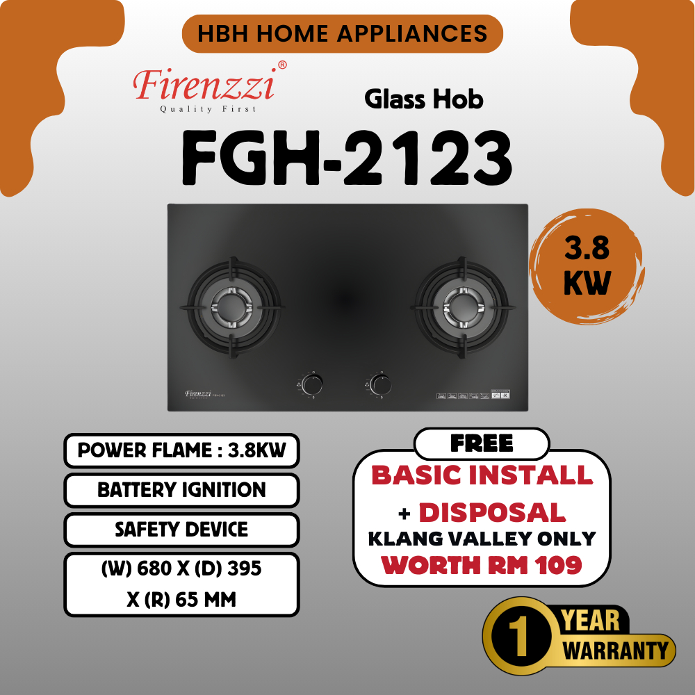 (Free Install) Firenzzi Gas Hob FGH-2123 | 2 Burner | Tempered Glass ...