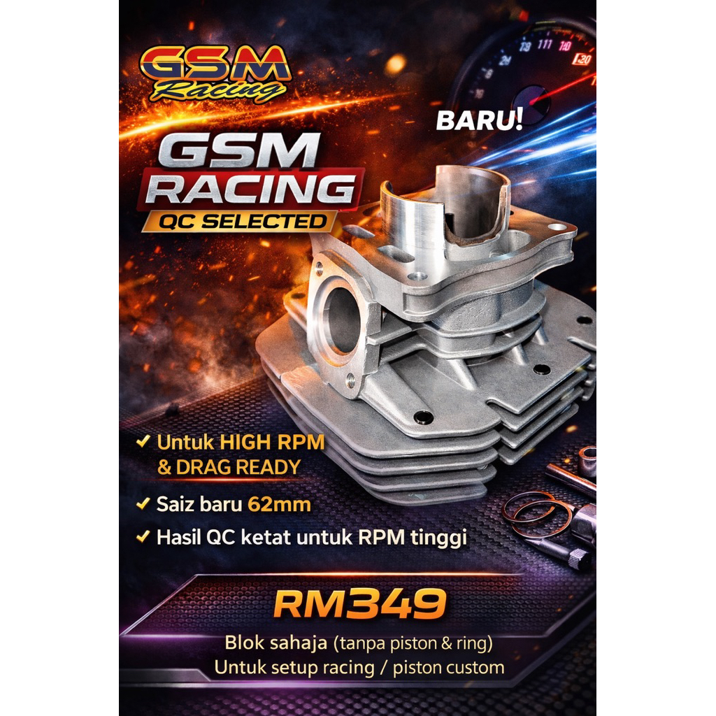 GSM Racing QC Selected Yamaha 125Z Racing Block 62mm boleh rebore ke ...