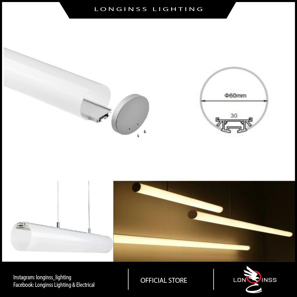 LED Aluminium Modern Pendant Profile 60mm Silver Colour ( Casing Only ...