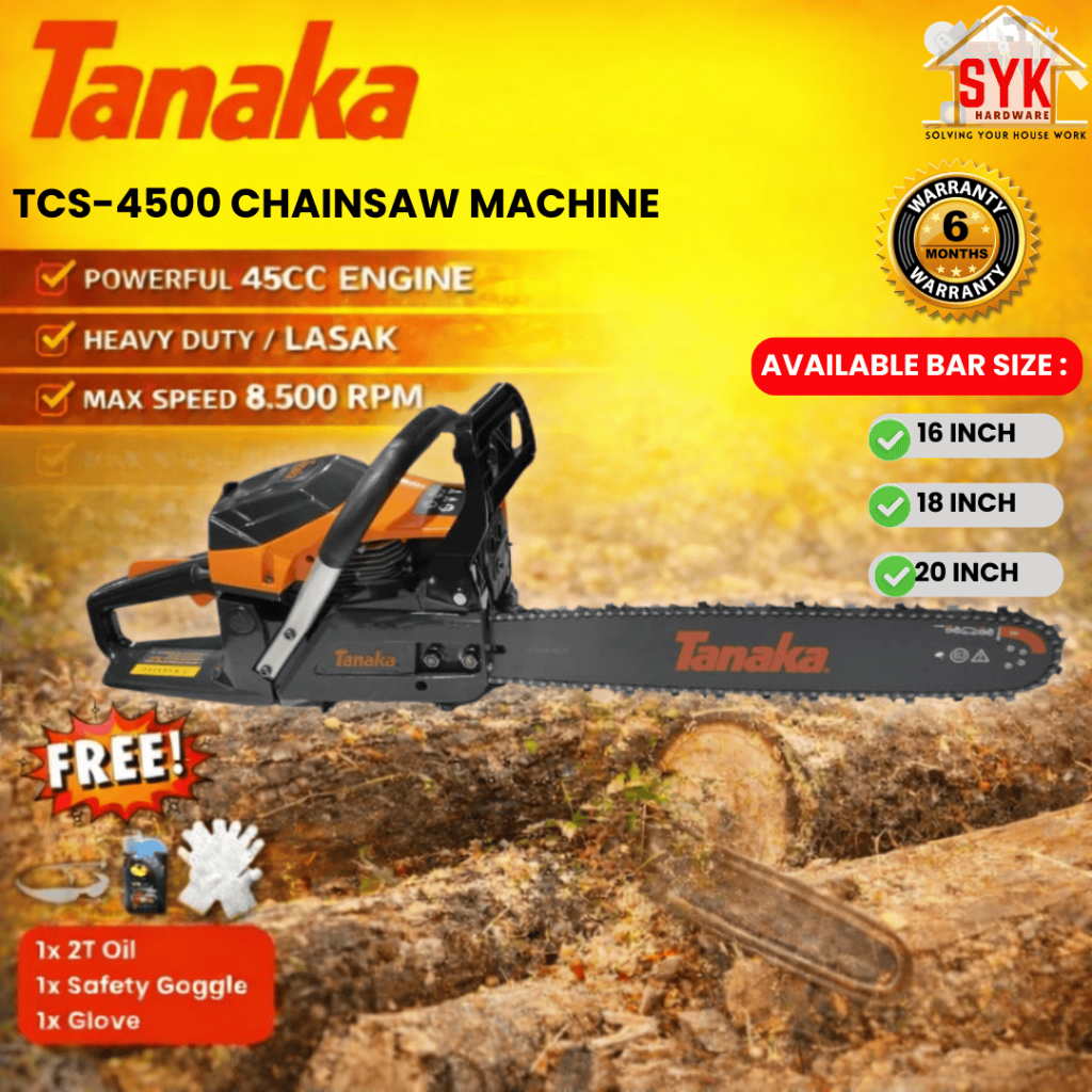 SYK Tanaka TCS-4500 Chainsaw Outdoor Gardening Power Tools Wood Cutting ...