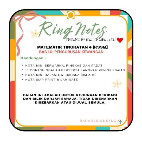 Ring Notes Matematik Tingkatan 4 | Bab 10 Pengurusan Kewangan | Nota ...