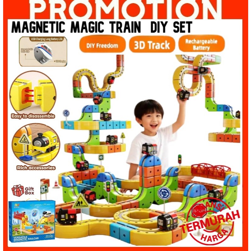~Dari KL~ Magnetic electric train track toy magnetic building Mainan ...
