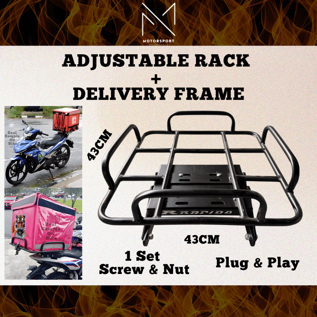 MOTORSIKAL GRAB/FOOD PANDA/ SHOPEE FOOD/ LALAMOVE REAR RACK BESI FRAME ...