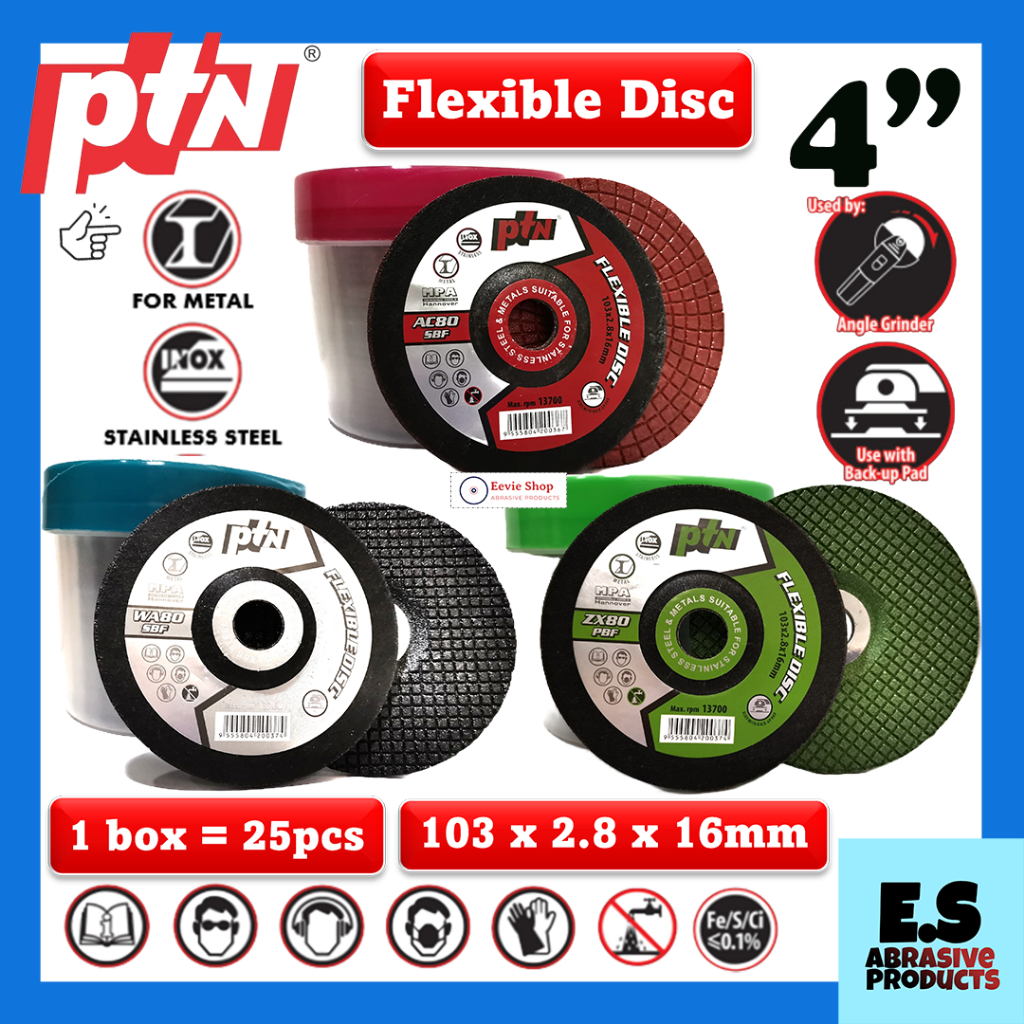 (25PCS) PTN 4" FLEXIBLE GRINDING DISC [RED-AC80 SBF/BLACK-WA80 SBF ...