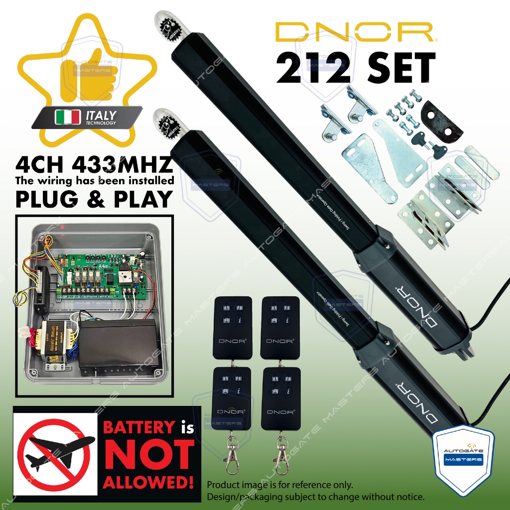 DNOR 212 (Premium Set) ( 4CH 433MHz A4 ) 24VDC Heavy Duty Swing and ...
