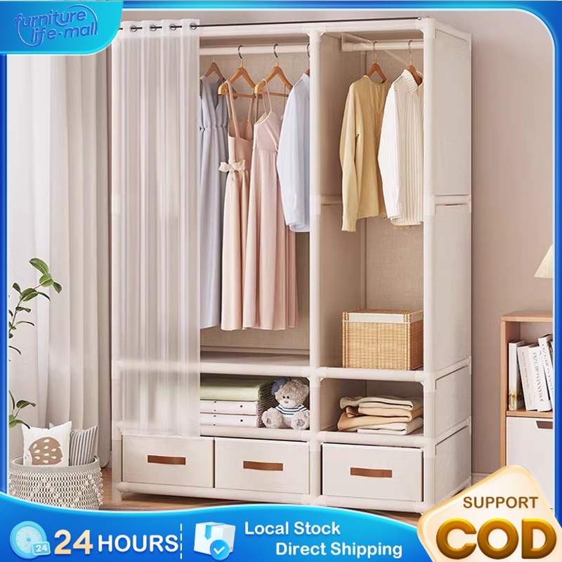 Wardrobe With door curtain Almari Baju laci Almari Kain murah Rak Baju ...