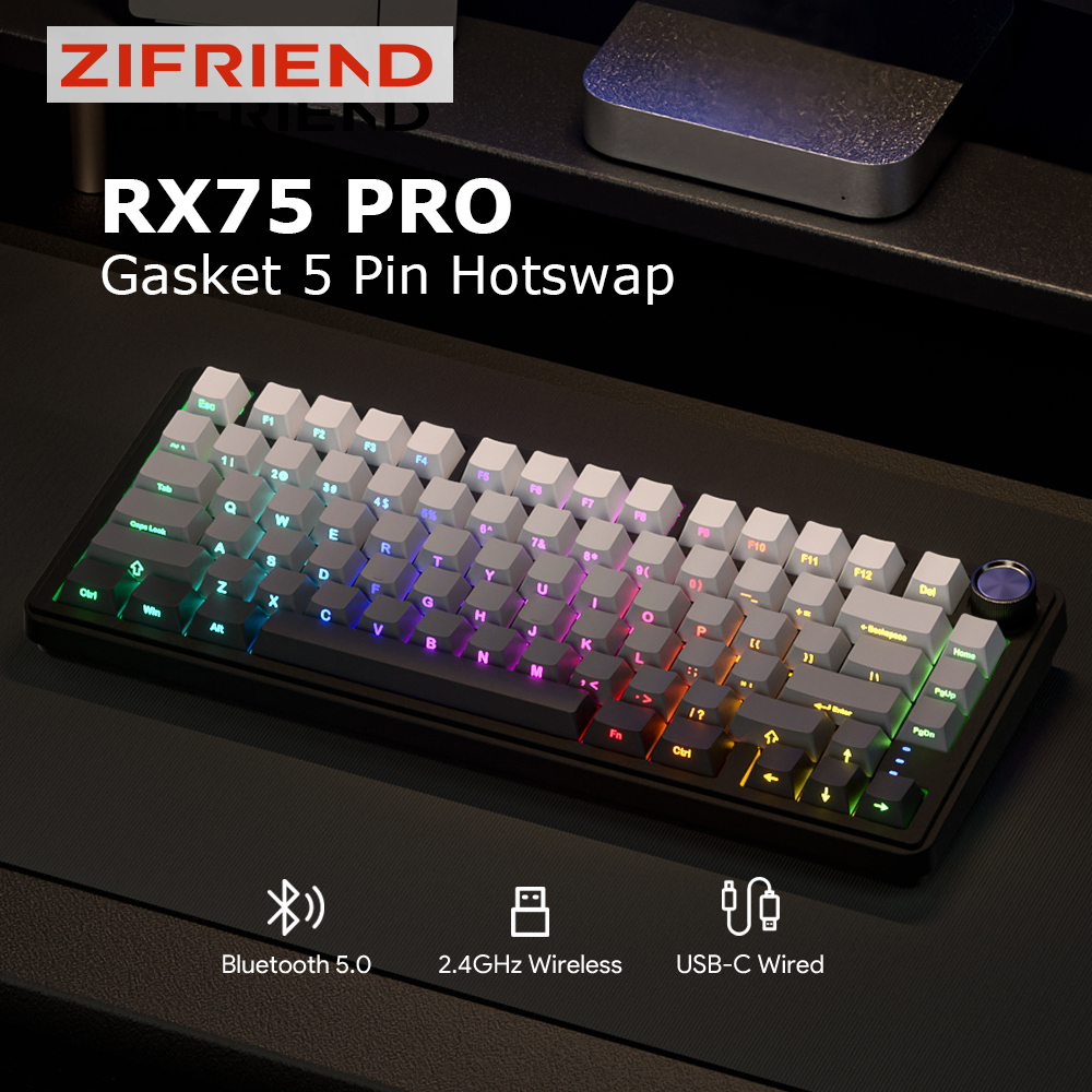 ZIFRIEND RX75 Mechanical Keyboard 75% Layout RGB Tri-Mode Gasket ...