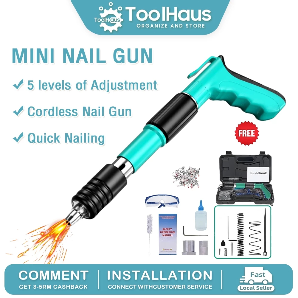 🔥Free 300 Nails+Bag🔥Manual Steel Nails Gun Concrete Rivet Tool Steel ...