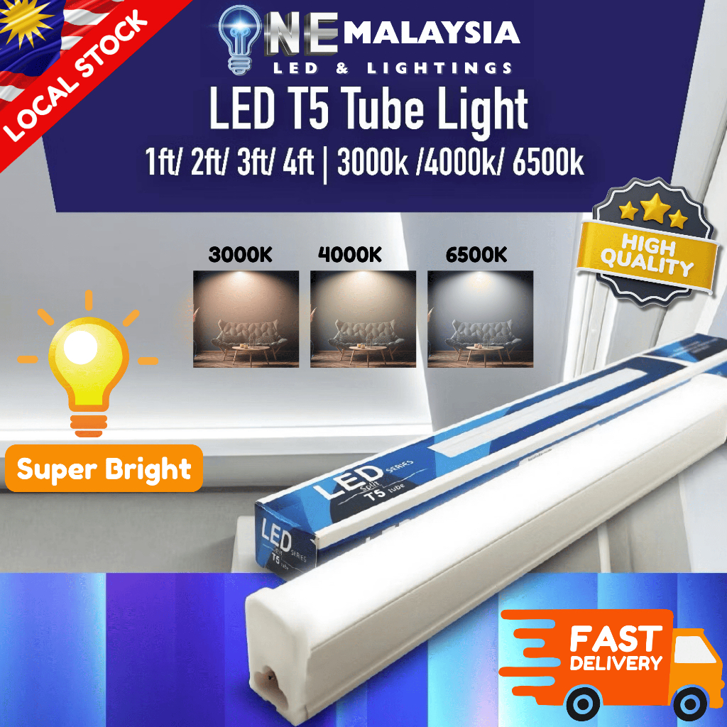 T5 LED (1/2/3/4 ft) 3000K/4000K/6500K Tube Light Cabinet Plaster ...