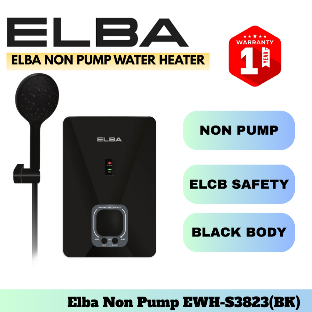 Elba Non Pump ACQUA PLUS Series Instant Water Heater EWH-S3823(BK ...
