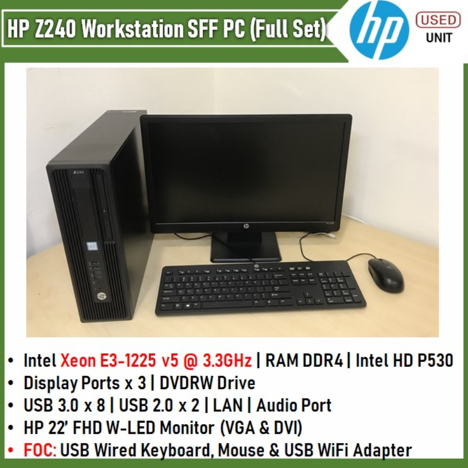 [USED, FULL SET] HP Z240 SFF PC Intel Xeon E3-1225 V5 @ 3.3GHz W10P ...