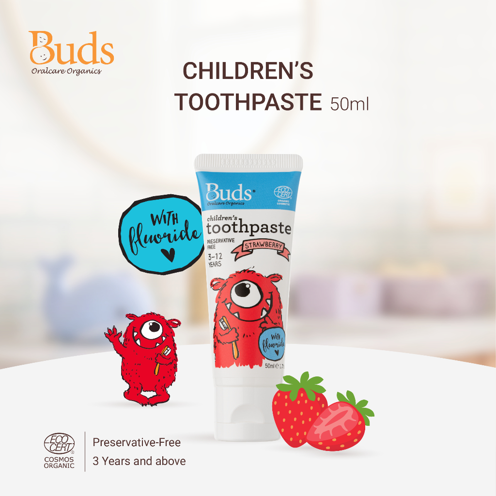 Buds Organics BOO Children's Toothpaste with Fluoride - Strawberry ...