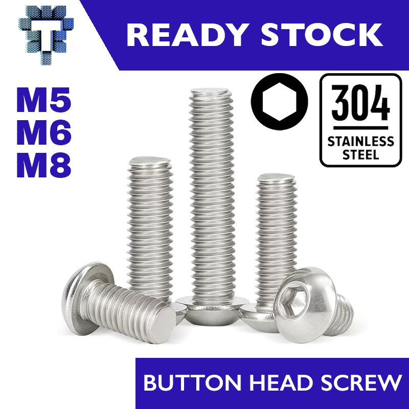 M5 M6 M8 Hex Socket Button Head Screw 304 Stainless Steel Shiny Surface ...