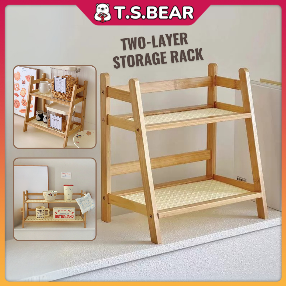 Japan Style Two-Tier Wooden Kitchen Storage Rack Table Rack Spice Cup ...
