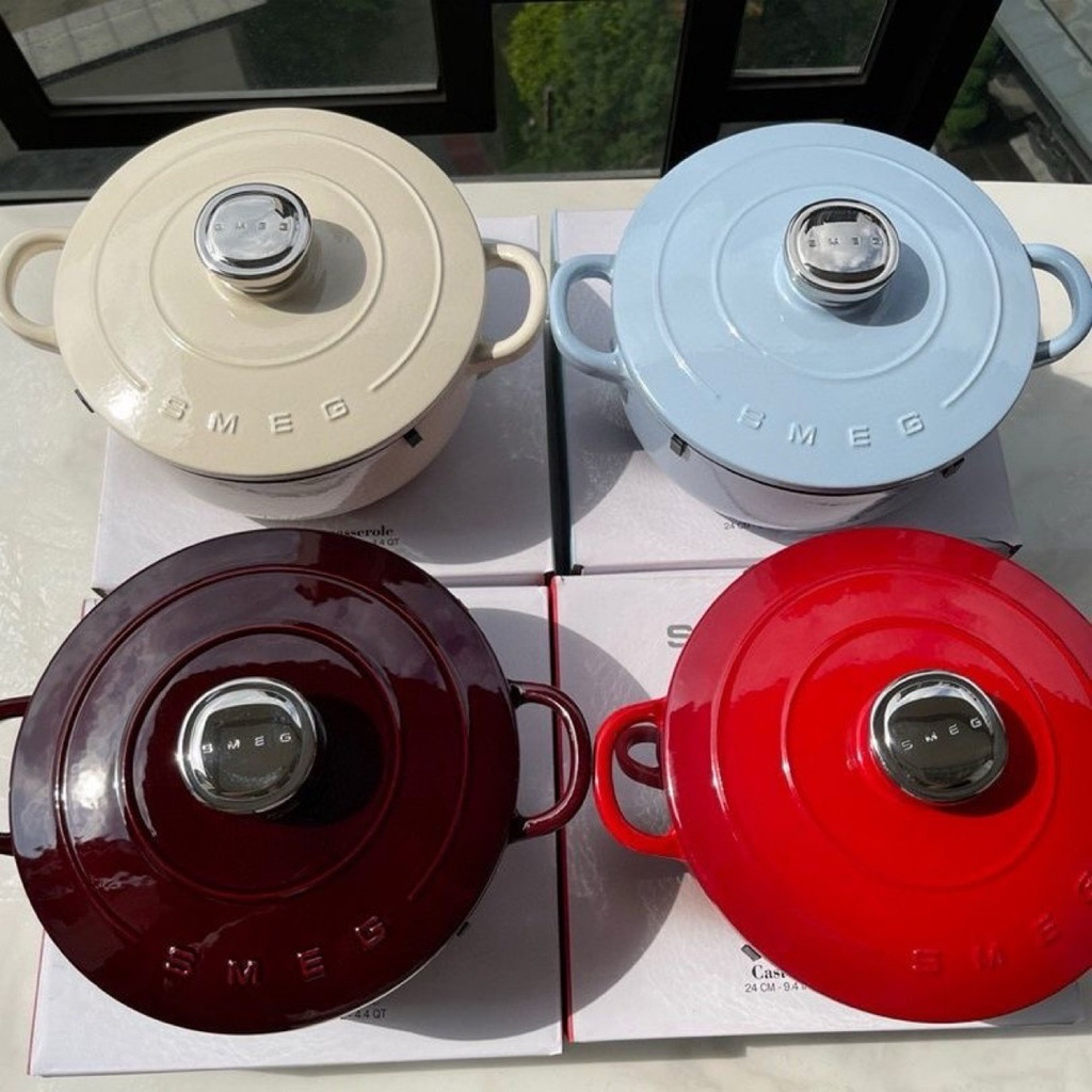 SMEG Authentic Cast Iron Casserole Pot 24cm – Premium Enameled Cookware ...